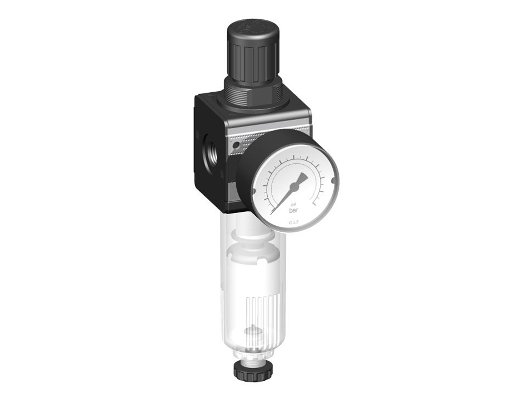 Filter regulator G1/4 0,5-16 5µm with PC bowl, semi automatic drain and ...