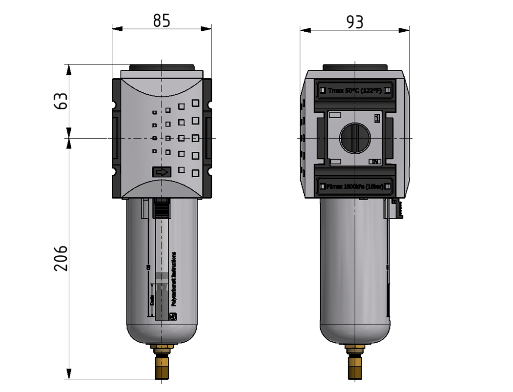 Prefilter G1 0,3µm with PC bowl, bowl guard and automatic drain - knocks.de