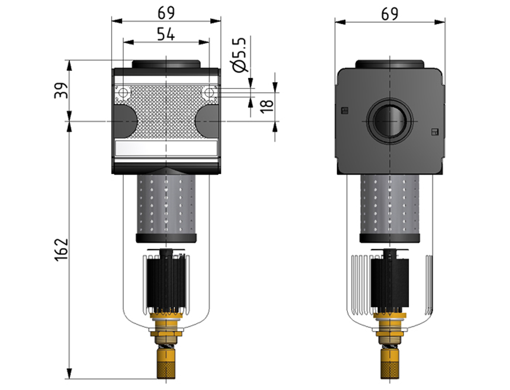 Prefilter G1/2 0,3µm with PC bowl and automatic drain - knocks.de