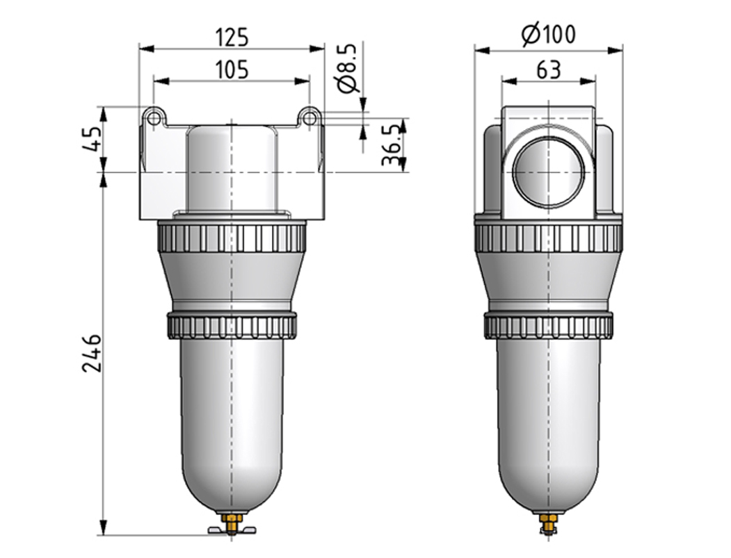 Filter G1 1/2 40µm mit Metallbehälter und manuellem Ablass - knocks.de