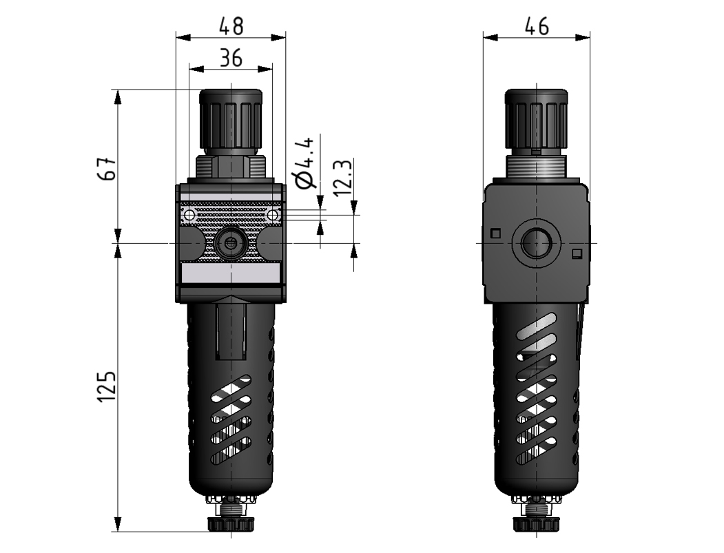 Filter regulator G1/4 0,5-10 5µm with PC bowl, bowl guard and semi ...