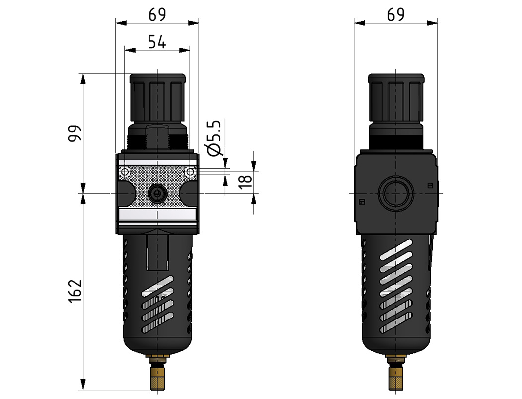 Filter regulator G1/2 0,5-10 5µm with PC bowl, bowl guard and automatic ...